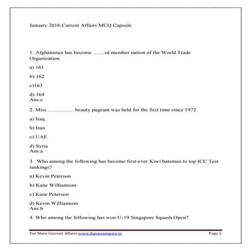 January 2016 current_affairs_mcq_capsule[1] | PDF