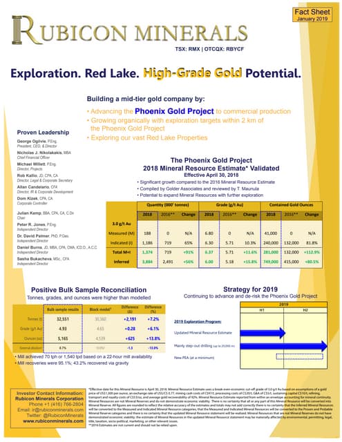 Rubicon Minerals 2018 Fact Sheet | PDF | Commodities | Economy