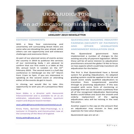 UK Adjudicators January 2019 newsletter | PDF