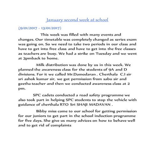 January second week at school | DOCX