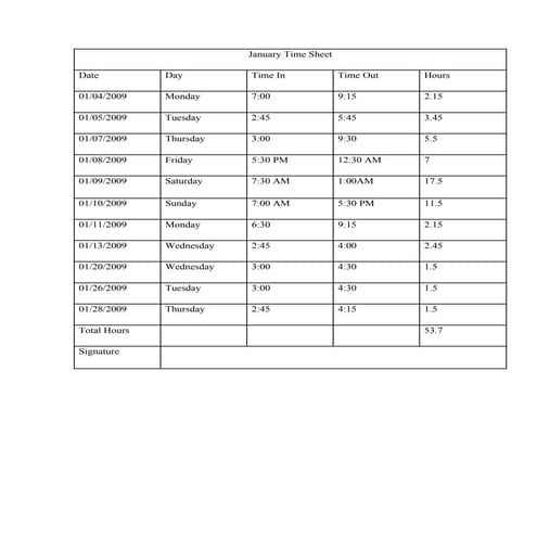 January time sheet | DOC