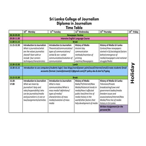 January time table | PPT