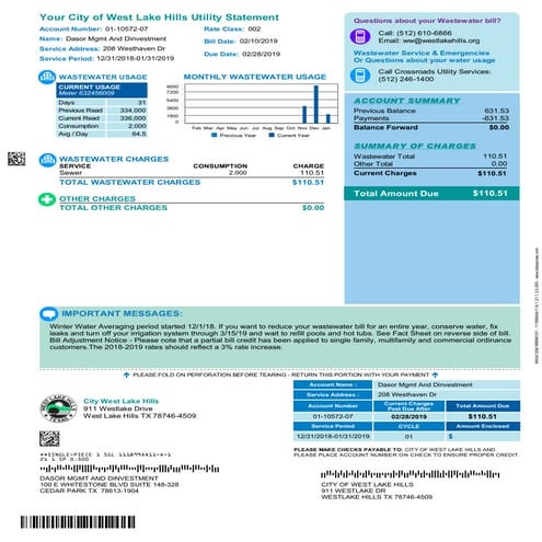 December 2018 waste water bill | PDF