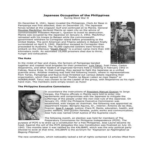 The Japanese Occupation in the Philippines | PPTX