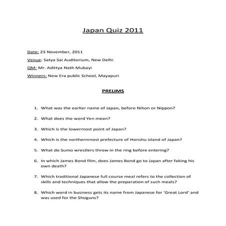 Japan quiz 2011 prelims | PDF
