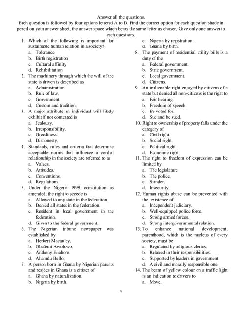 2023 Civic Education question Paper NECO | DOCX | Civic affairs | Politics