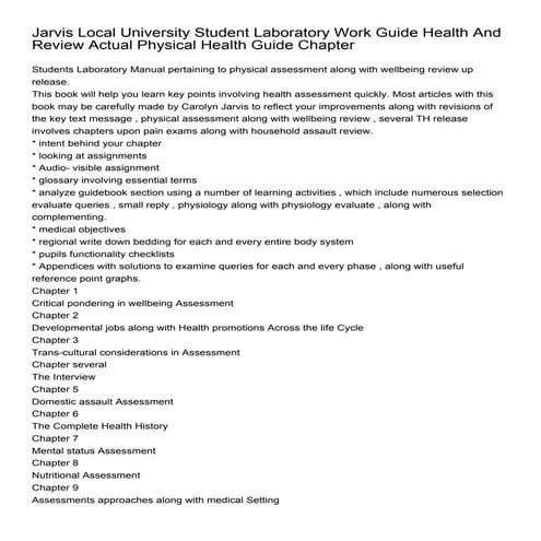 Jarvis Local University Student Laboratory Work Guide Health And Review ...