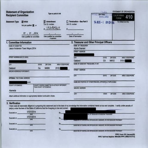Jason Anderson FPPC Form 410 | PDF