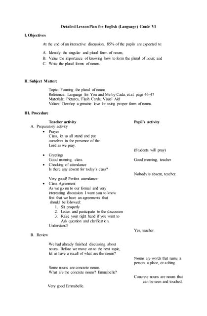 Detailed Lesson Plan: Subject-Verb Agreement | PDF