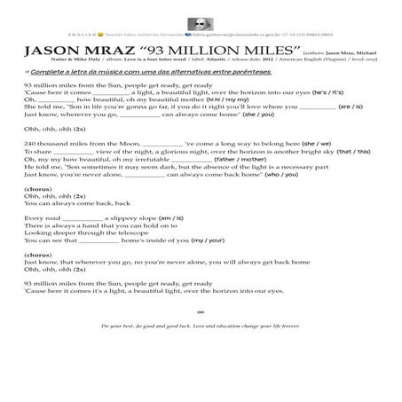 Jason mraz 93 million miles, activity | PDF