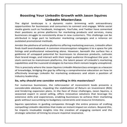 Jason Squires Reviews Boosting Your LinkedIn Growth with LinkedIn ...