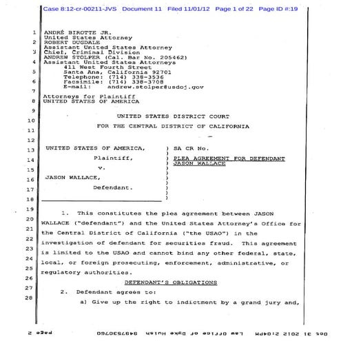 Jason Wallace Federal Guilty Plea (James Price Associate) | PDF