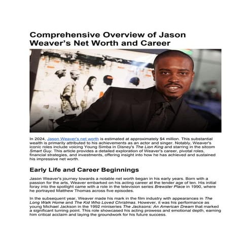 Comprehensive Overview of Jason Weaver’s Net Worth and Career | PDF