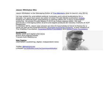 Jason Whittaker - Biography | PDF