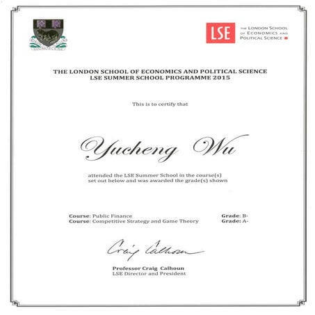 LSE Summer School 2015 Certificate Copy | PDF