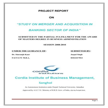 MERGER AND ACQUISITION OF BANKS | DOC