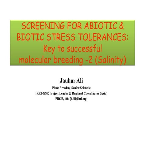 Jauhar ali. vol 4. screening for abiotic and biotic stress tolerances | PDF