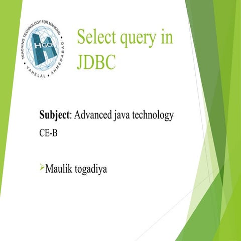 Select query in JDBC | PPT