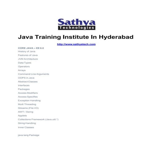 java training in hyderabad, | PPTX | Programming Languages | Computing