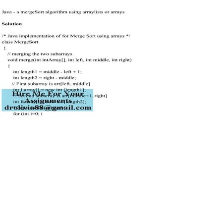 Java A Mergesort Algorithm Using Arraylists Or Arrayssolutionpdf 7810