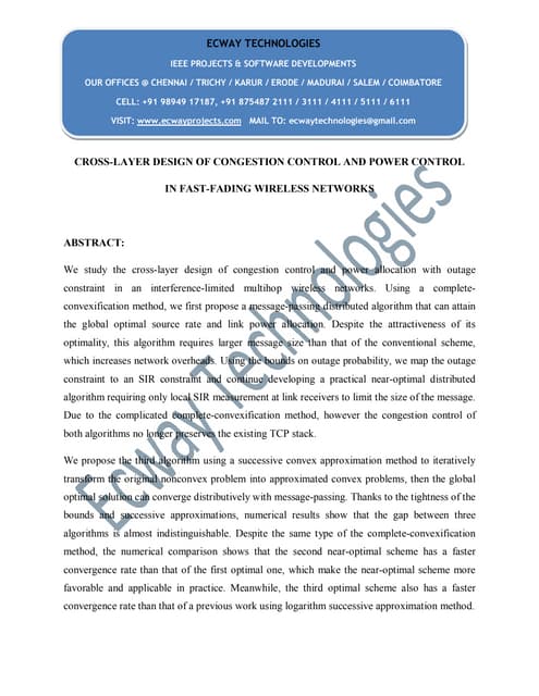 Java Cross Layer Design Of Congestion Control And Power Control In Fast Fading Wireless Networks