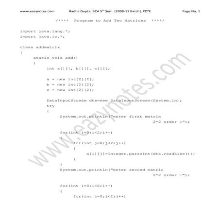 Java program-to-add-two-matrices | PDF