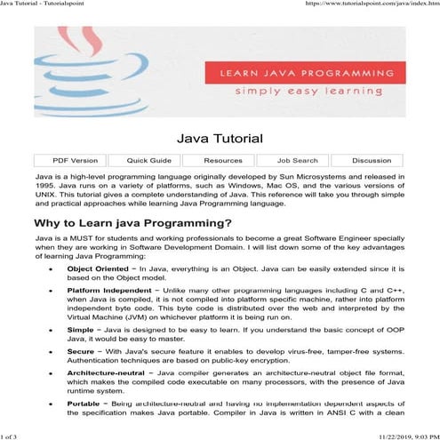 Java Tutorial 1 | PDF
