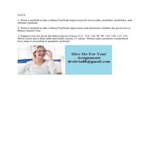 JAVA 1- Write a method to take a BinayTreeNode input (root) for level.docx