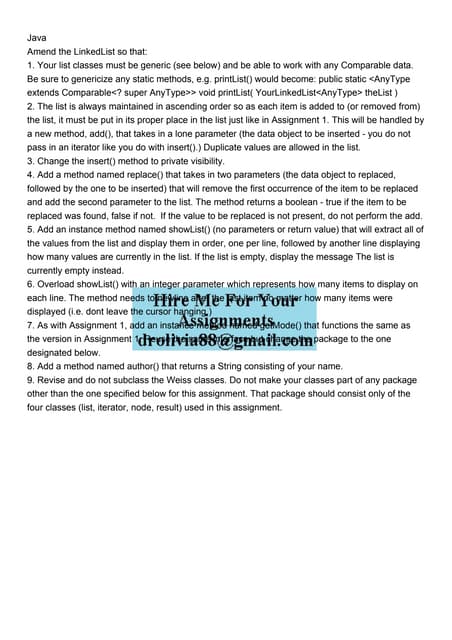 Java Amend The Linkedlist So That 1 Your List Classes Mustpdf