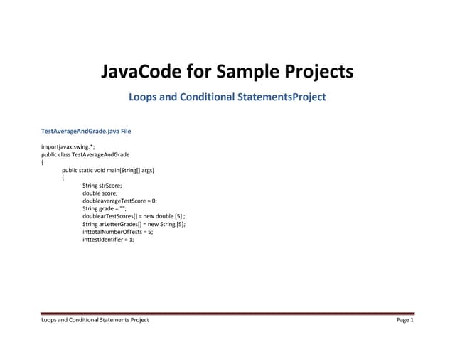 Java Code For Sample Projects Loops | Ppt