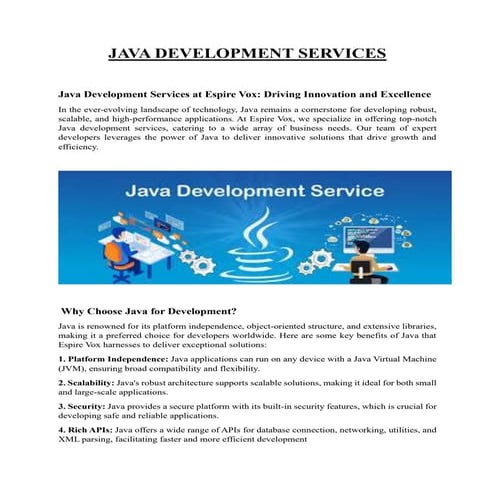 JAVA DEVELOPMENT SERVICES AT ESPIRE VOX. | PDF