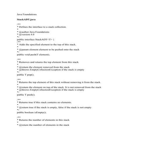 Java Foundations Stackadt Java Defines The Interface To A Stackdocx 3812