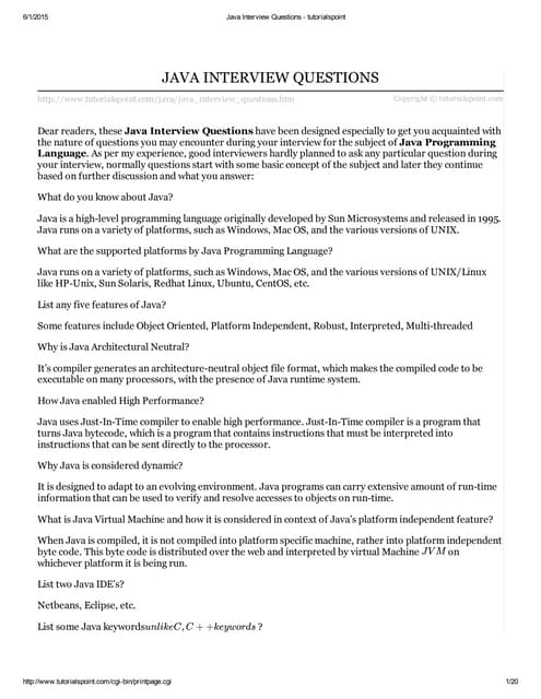 Java Interview Questions Tutorialspoint Pdf