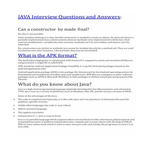 Java Questions For Viva 