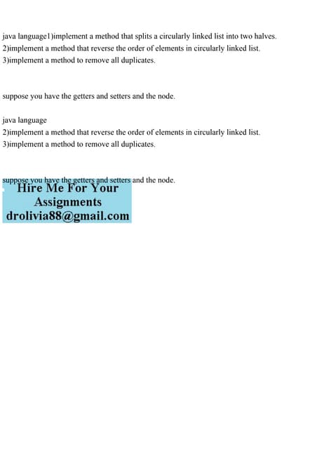 Java Language1implement A Method That Splits A Circularly Linked Pdf