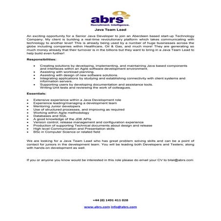 Java Team Lead job from abrs | PDF