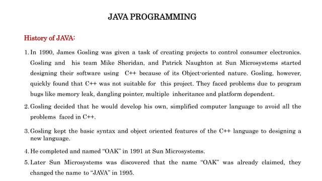 JAVA(module1).pptx | Programming Languages | Computing JAVA(module1).pptx | Programming Languages | Computing
