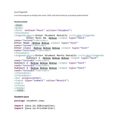Servlet program to computer students data | PDF