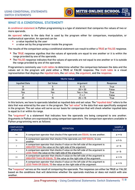 Java Programming Conditional Statements Switchpdf