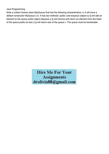 Java Programming Nrite A Custom Queue Class Myqueue That Hpdf Free Download
