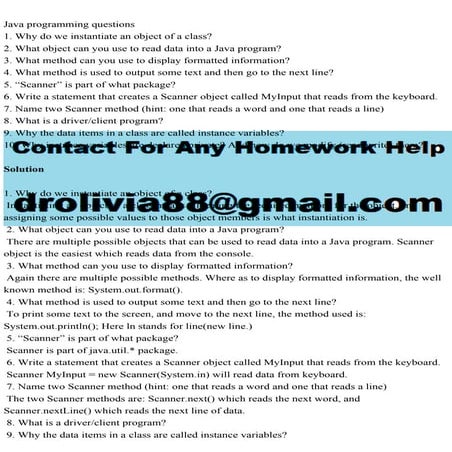 Java Programming Questions1 Why Do We Instantiate An Object Of A Pdf