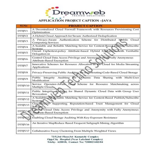 Java project titles for mca @dreamweb techno solutions trichy | DOCX