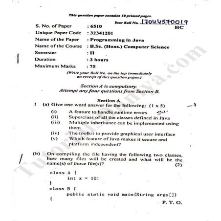 Java question paper 2018 tutorialsduniya.com