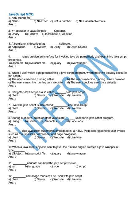 Java Multiple Choice Questions And Answers Pdf Web Development Internet