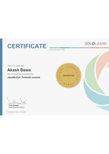 Javascript Certificate Pdf Web Development Internet 5829