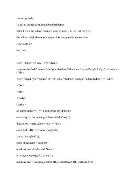 Javascript Code I Want To Use Textarea Inputsubmit Button When I Cpdf 7787