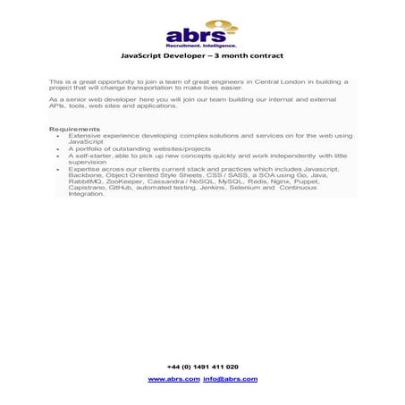 Java Script Developer 3 Month Contract Pdf