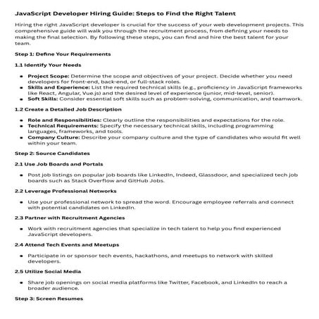 Javascript Developer Hiring Guide Steps To Find The Right Talentpdf