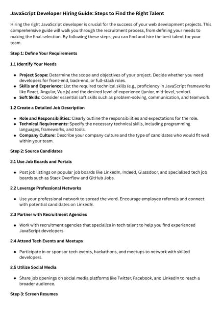 Javascript Developer Hiring Guide Steps To Find The Right Talentpdf