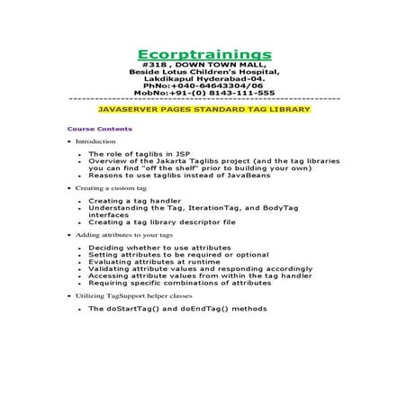 Javaserver pages standard tag library training hyderabad | PDF